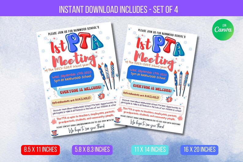 EDITABLE PTA Meeting Handout Flyer School Information Meeting - Etsy