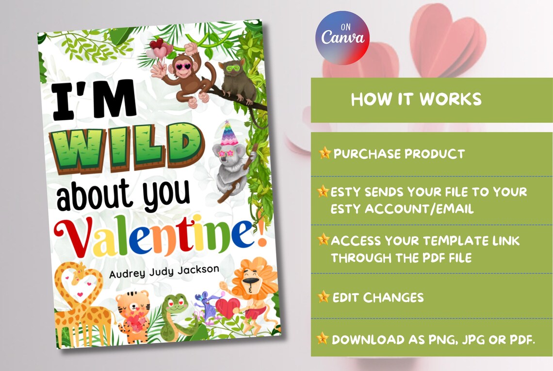 EDITABLE I'm Wild About You Jungle Valentine Day Tag, Classroom Friend ...