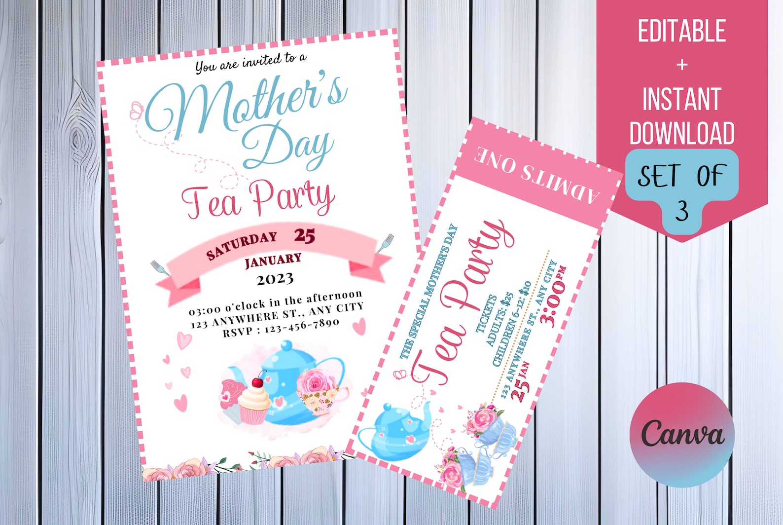 Mothers Day Tea Party Invitation With Tickets, Mother's Day Brunch ...