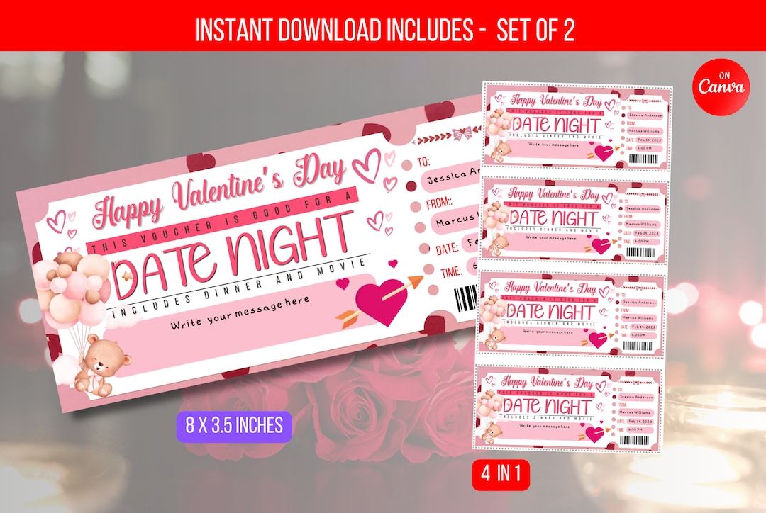 EDITABLE Valentines Day Date Night Ticket Template - Personalized Event ...
