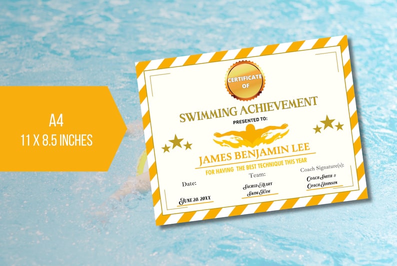 EDITABLE Swimming Award, Swimming Achievement, Swimming Certificate ...