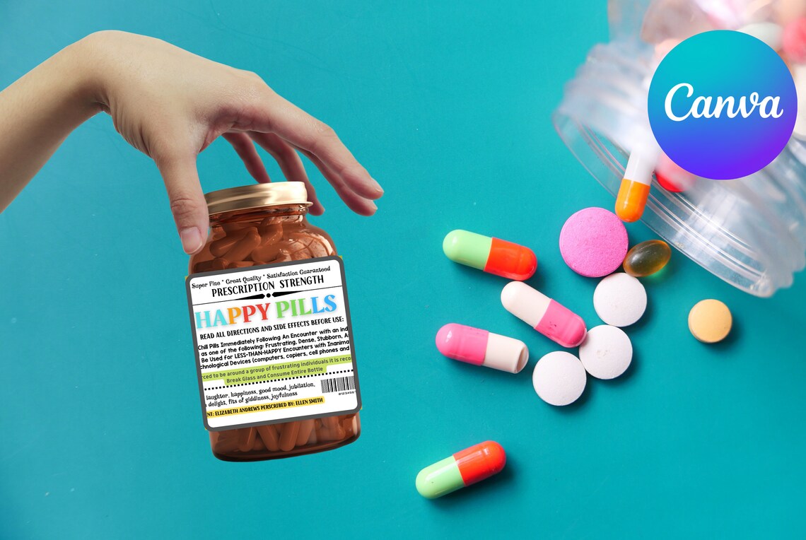 EDITABLE Happy Pills Label Funny Gag Gift Professional Office - Etsy