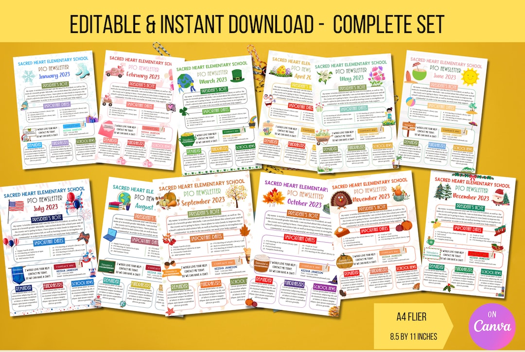 EDITABLE Yearly/monthly Newsletter Template Set, Classroom Printable ...
