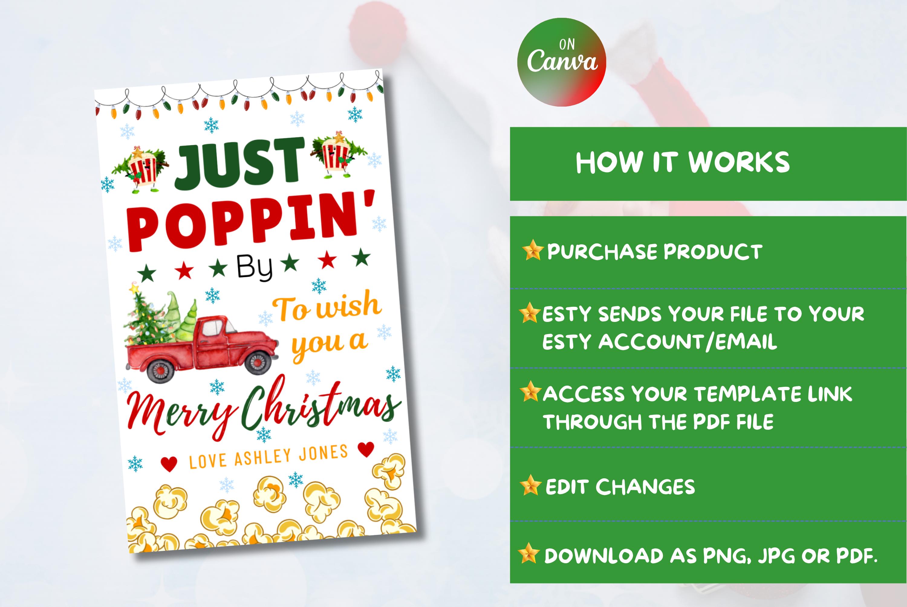 EDITABLE Merry Christmas Popping by Tag, Just Popping by to Wish You A ...