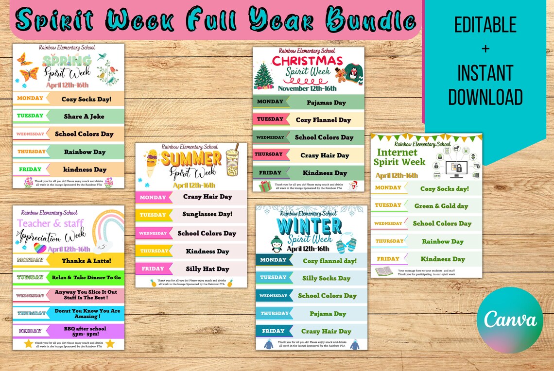 Spirit Week Bundle. Spirit Week Flyers. Christmas Spirit Week - Etsy
