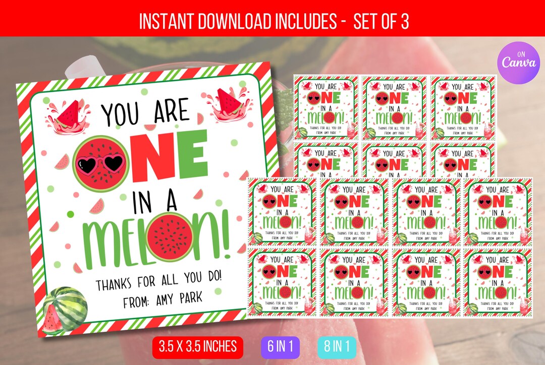EDITABLE Watermelon Appreciation Gift Tag, You Are One in A Melon ...