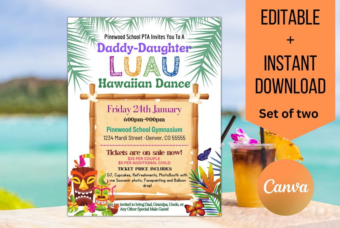 EDITABLE Daddy Daughter Dance Set School Dance Flyer Party Invitation ...