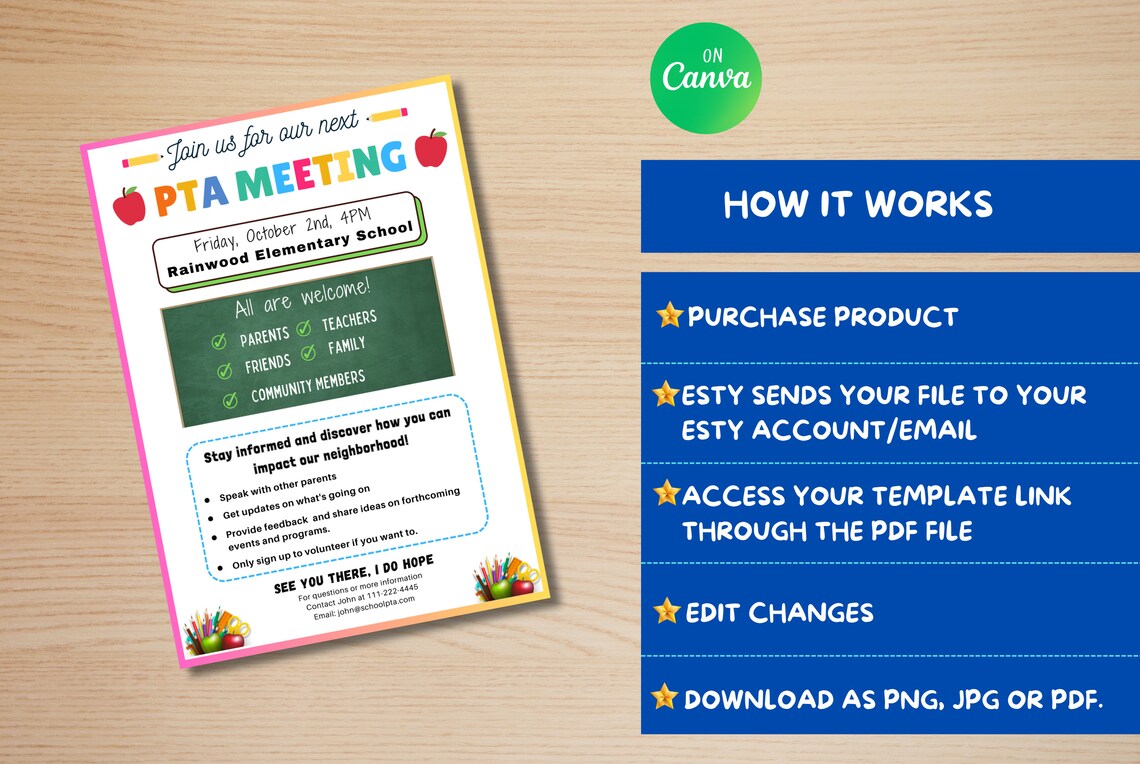 EDITABLE PTA Meeting Handout Flyer, School Information Meeting Flyer ...