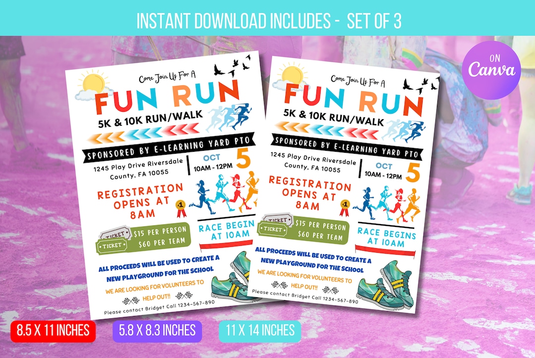 EDITABLE Color Run Invitation Flyer, School Community Fundraiser Event ...