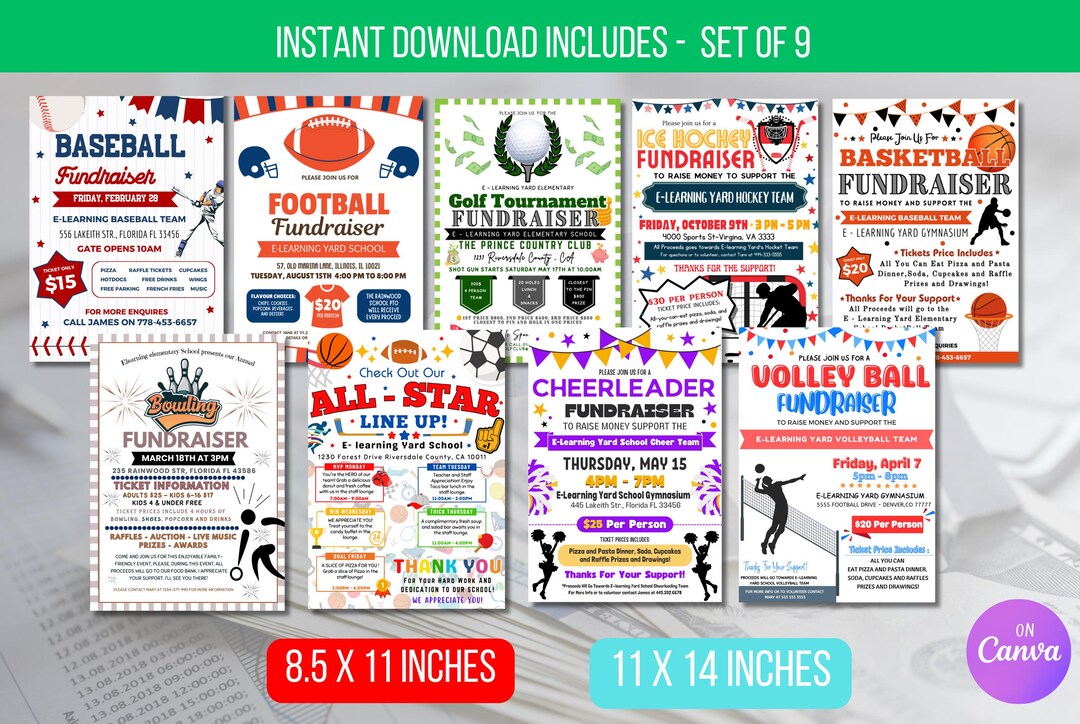 EDITABLE All Sports Fundraiser Bundle Flyer Template, 9 in 1 Flyer ...