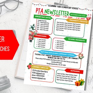 EDITABLE PTA Newsletter Template Flyer, School Information Planner ...
