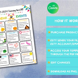 EDITABLE PTO Monthly Event Calendar Flyer Template, Year at a Glance ...