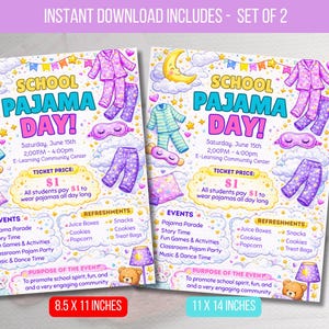 EDITABLE School Pajama Day Flyer, School Spirit Party, School ...