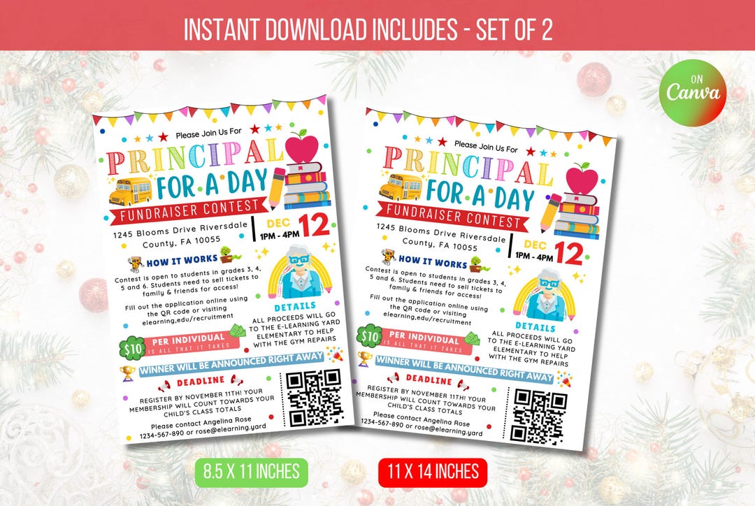 EDITABLE Principal for a Day Contest Fundraiser Flyer, Printable ...