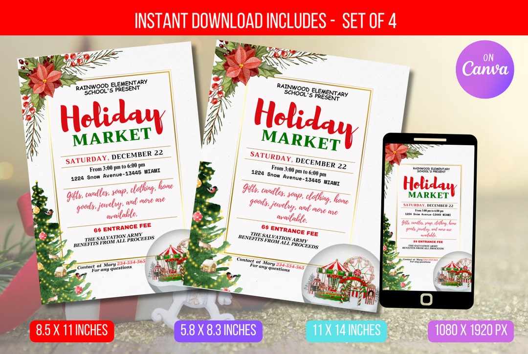 EDITABLE Holiday Market Event Flyer, School Community Fundraiser Invite ...