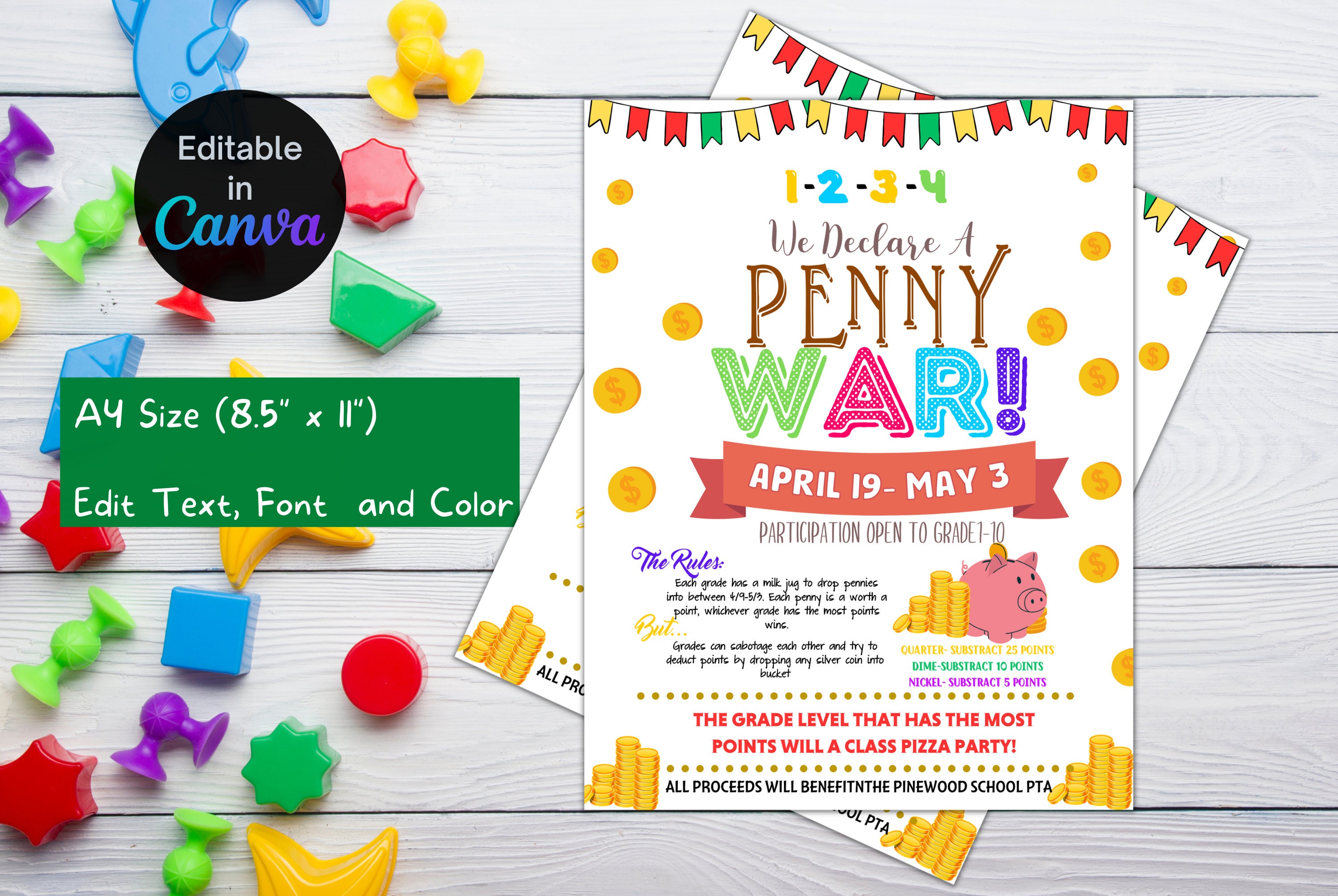 Penny War Fundraiser Flyer, Printable School Fundraiser Event ...