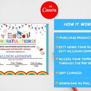 Printable Kindergarten Diploma, Editable School Diploma Certificate ...