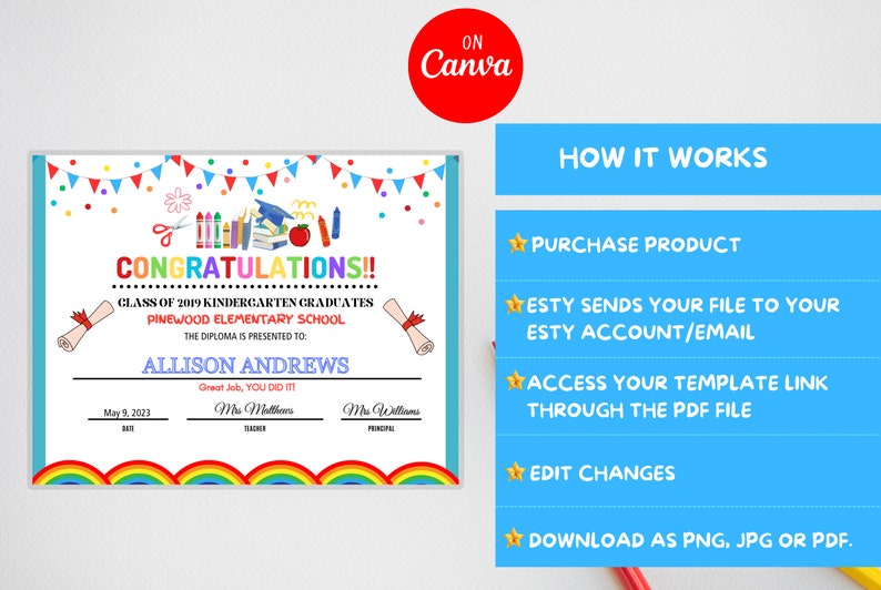 Printable Kindergarten Diploma, Editable School Diploma Certificate ...
