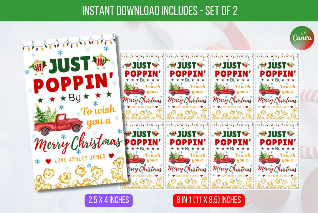 EDITABLE Merry Christmas Popping by Tag, Just Popping by to Wish You A ...