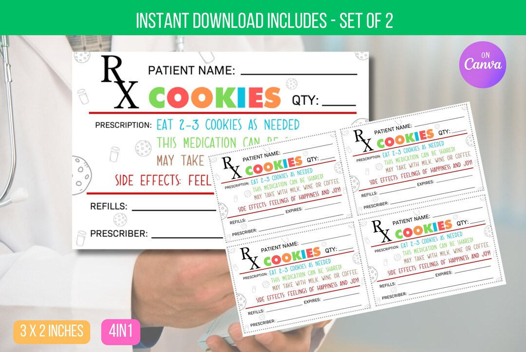 EDITABLE Cookie RX Prescription Label, Cookie Prescription Sticker ...