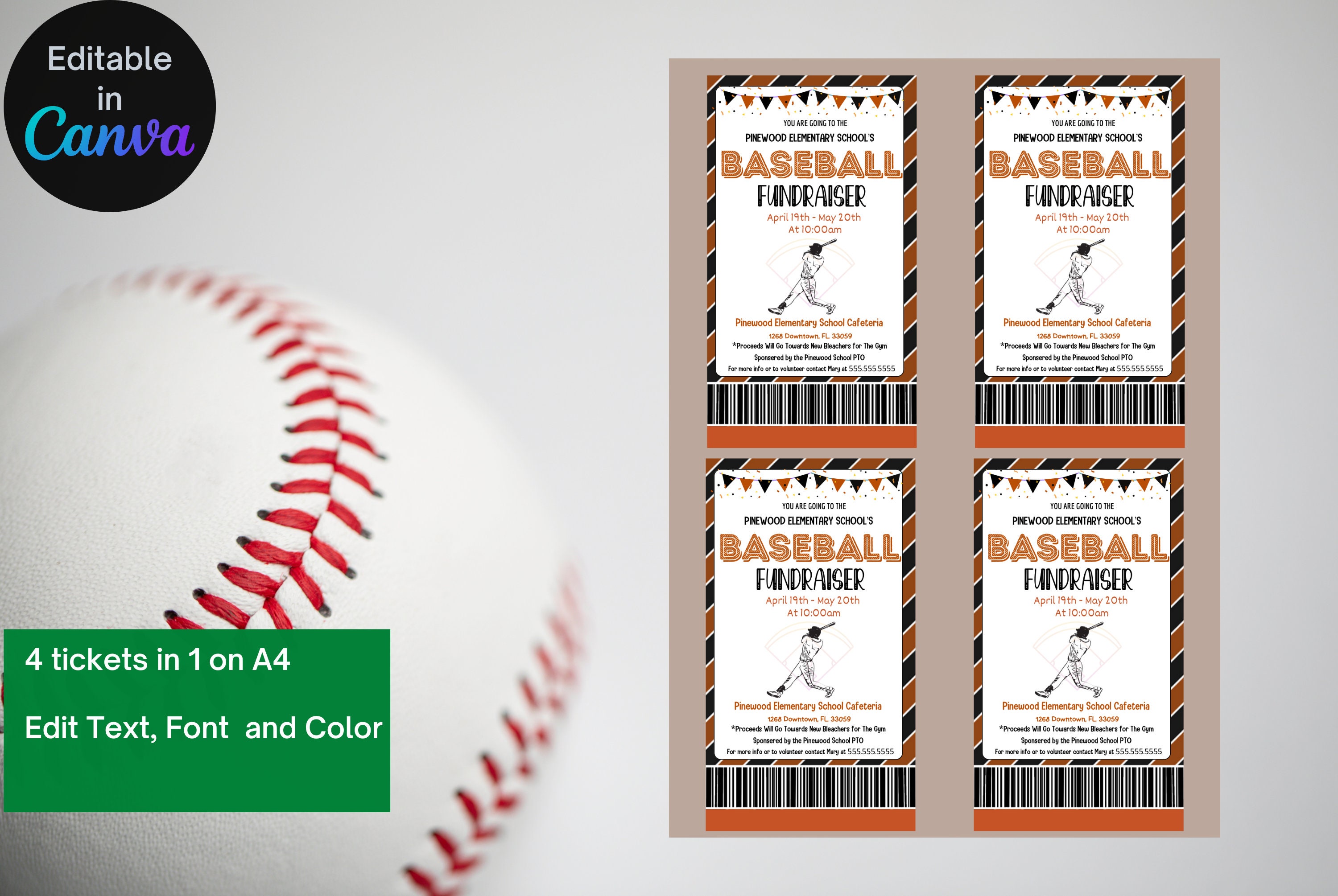 EDITABLE Baseballs Fundraiser Flyer Template With Ticket - Etsy