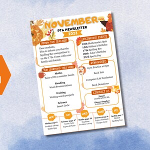 EDITABLE November Newsletter Template, Classroom Printable Handout ...