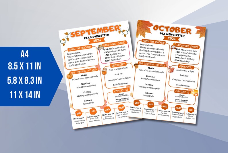 EDITABLE Monthly Newsletter Template Set, Classroom Printable Handout ...