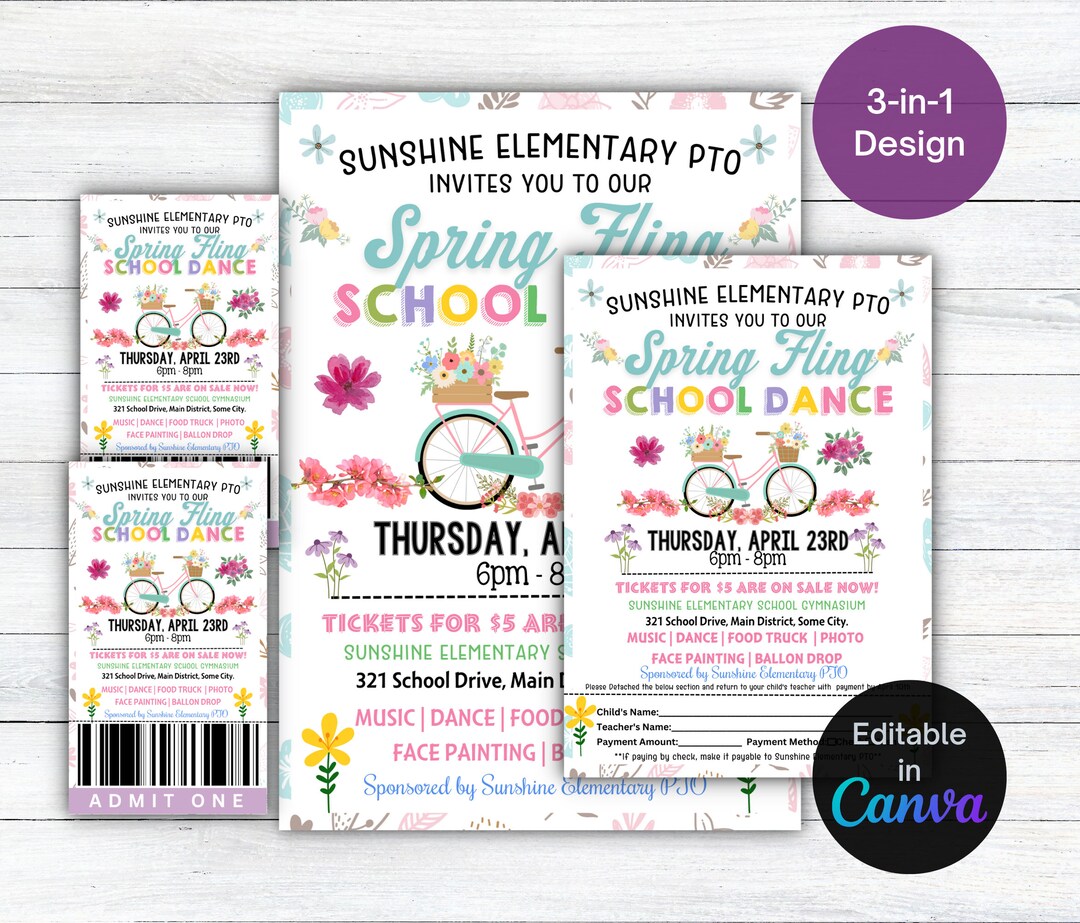 EDITABLE Spring Fling School Dance Set, Sun, Rainbow, Butterfly ...