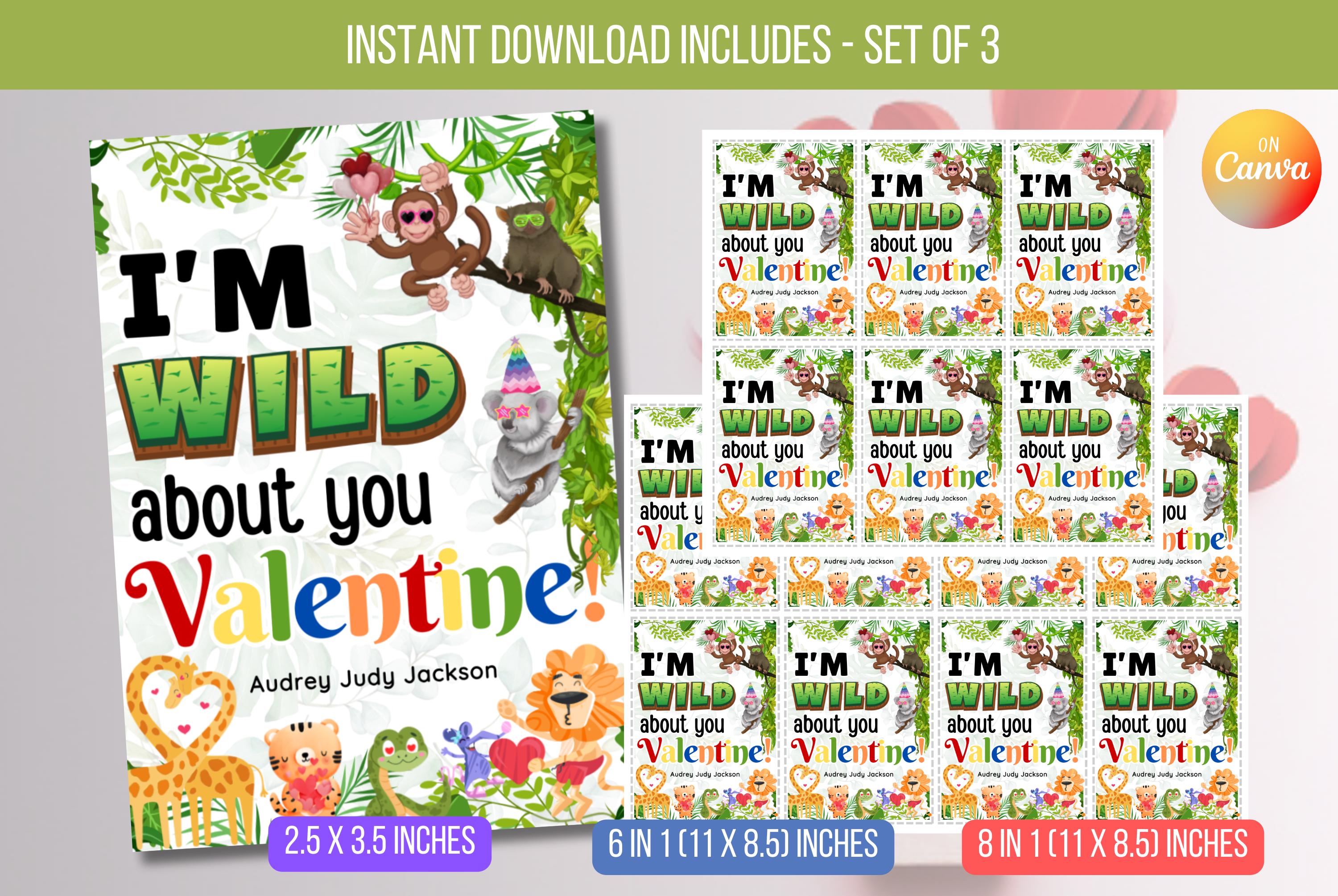 EDITABLE I'm Wild About You Jungle Valentine Day Tag, Classroom Friend ...