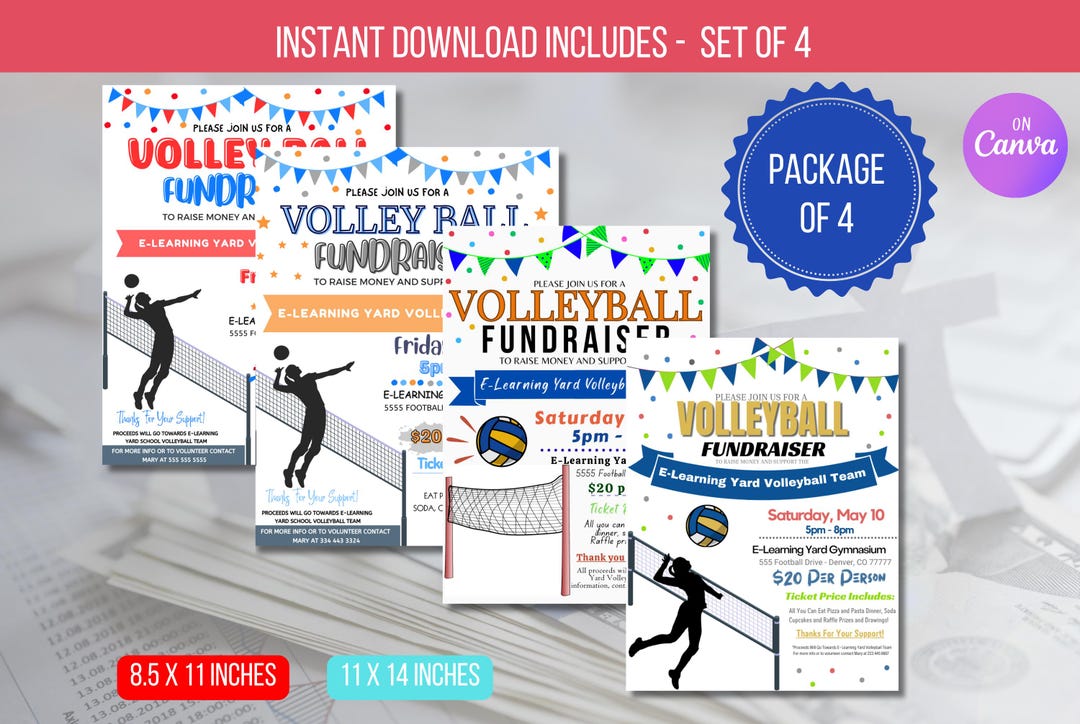 EDITABLE Volleyball Fundraiser Bundle Flyer Template, 4 in 1 Flyer ...