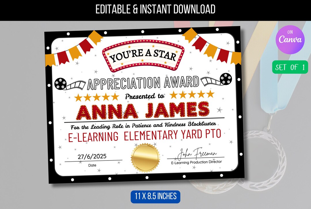 EDITABLE You're a Star Certificate, Appreciation Certificate, Teacher ...