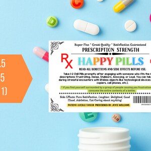 EDITABLE Happy Pills Label, Funny Gag Gift Professional Office Gift ...