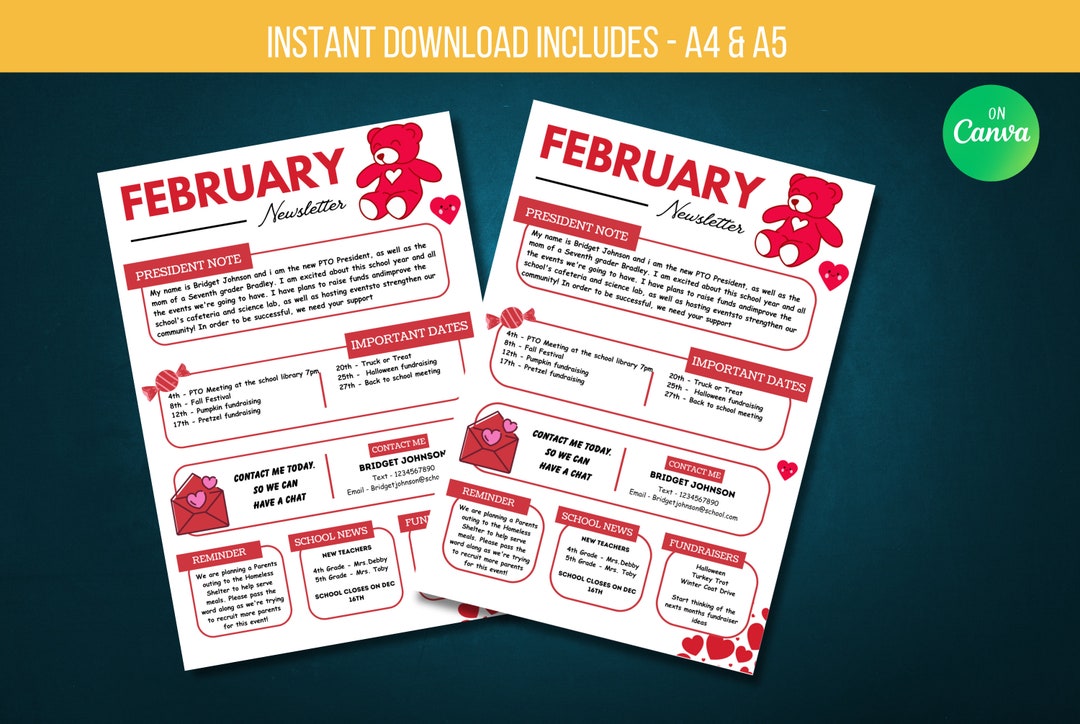 EDITABLE February Newsletter Template, Classroom Printable Handout ...
