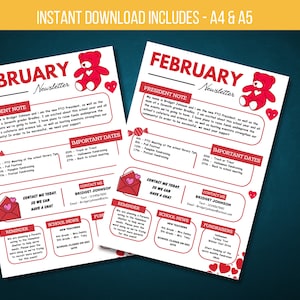 EDITABLE February Newsletter Template, Classroom Printable Handout ...