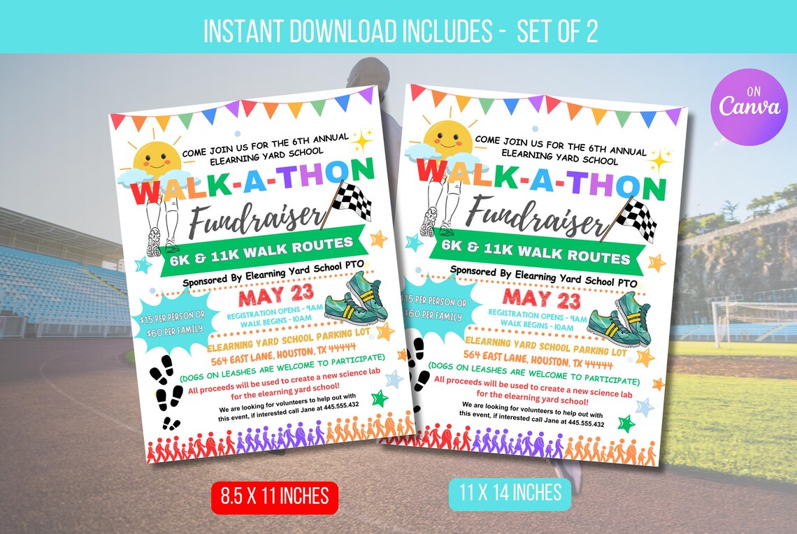 EDITABLE Walkathon Fundraiser Flyer, 6k 11k Race School Fundraising ...