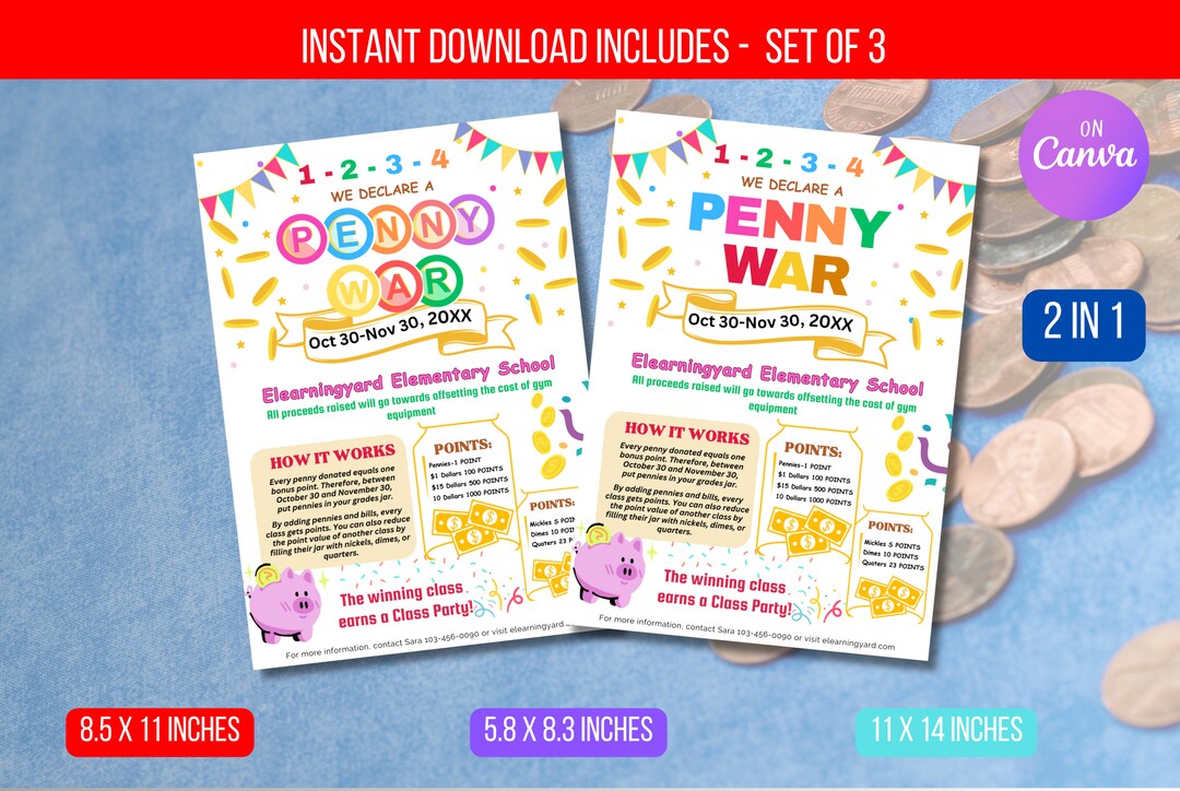 EDITABLE Penny War Fundraiser Flyer, Printable School Fundraiser Event ...
