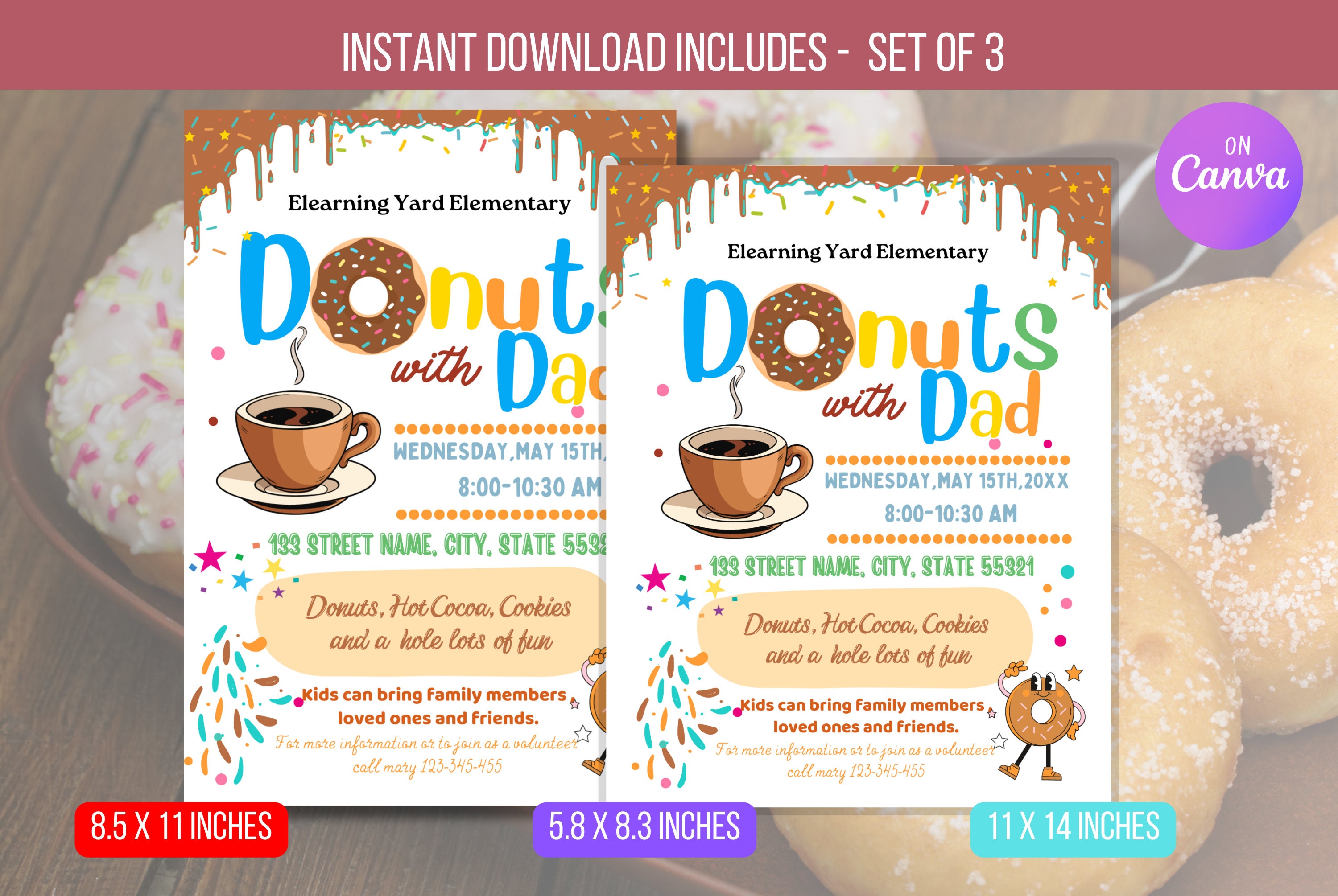 EDITABLE Donuts With Dad Flyer, Printable Donuts With Dad Invitation ...