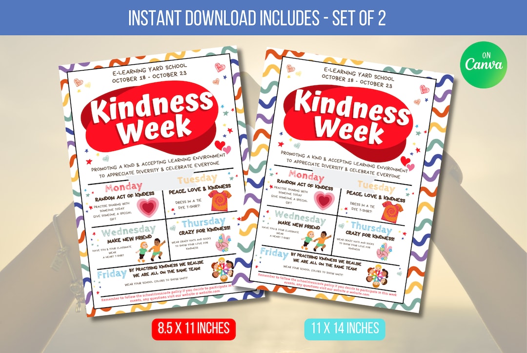 EDITABLE Kindness Week Itinerary Flyer, Diversity Inclusion, Daily Week ...
