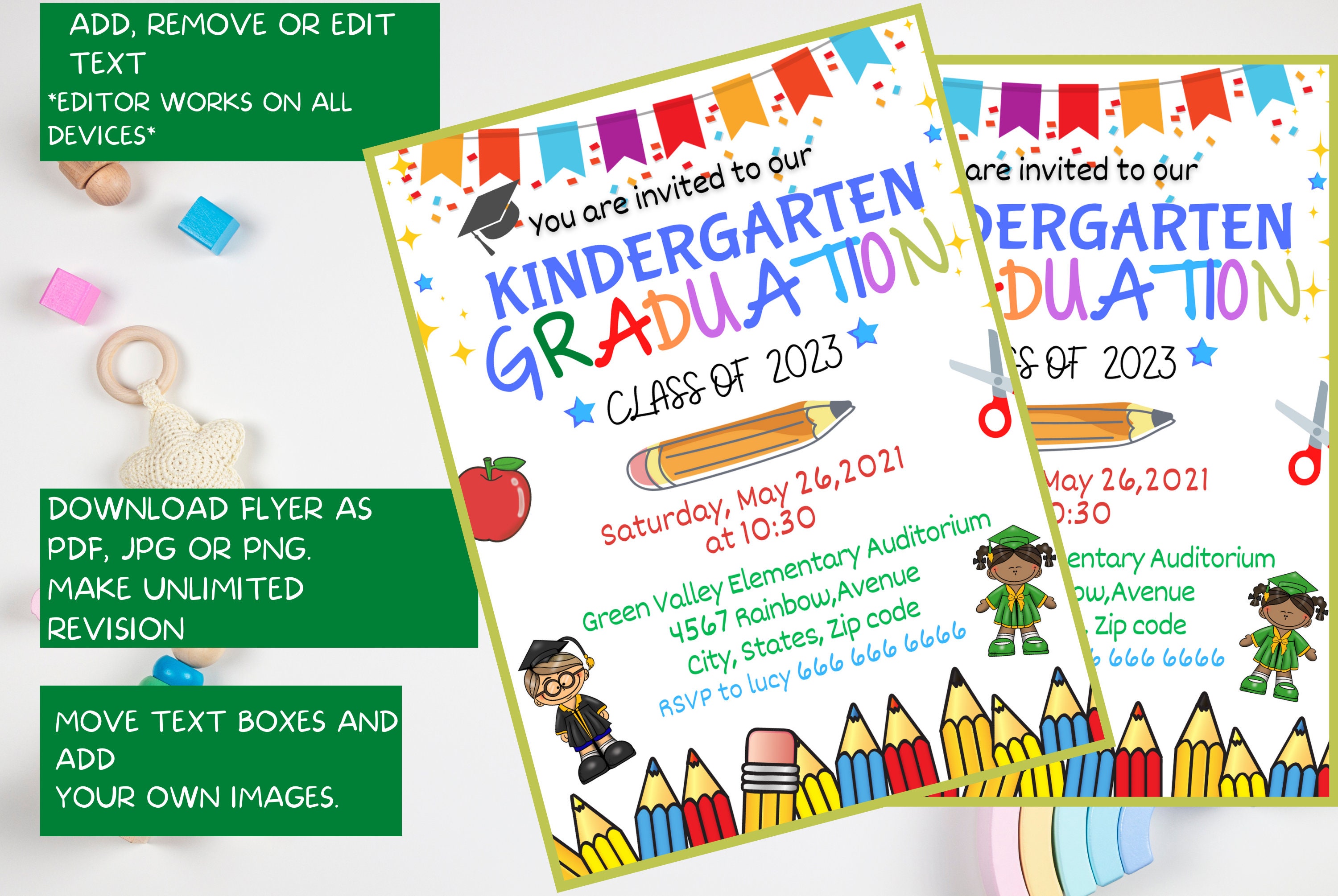 Editable Kindergarten Graduation Invitation Flyer, Printable ...