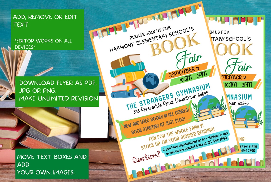 EDITABLE Book Fair Flyer Printable School Fundraiser Invitation ...