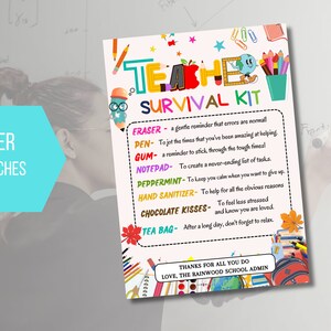 EDITABLE Teacher Survival Kit Template, Teacher Thank You Gift ...