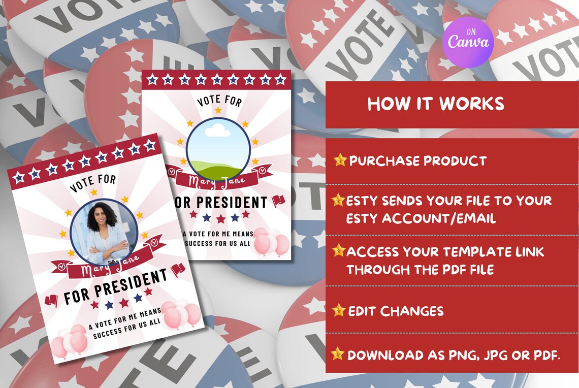 EDITABLE Presidential Campaign Poster, Class Campaign President, High ...