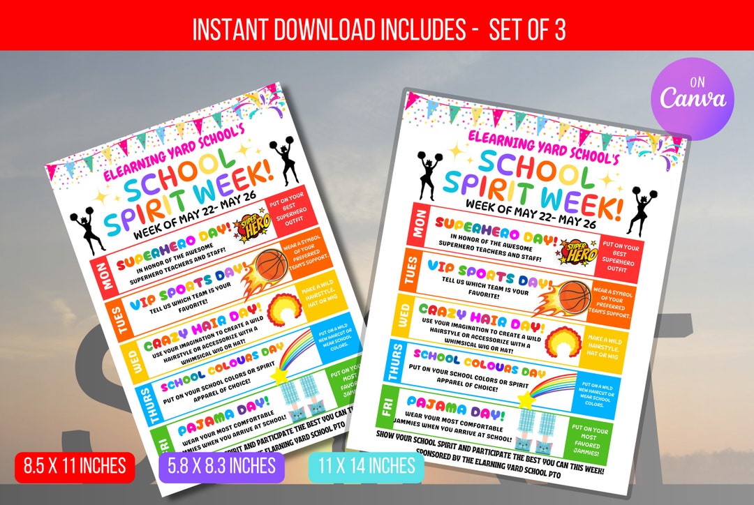 EDITABLE School Spirit Week Flyer, School Spirit Week Poster, Spirit ...