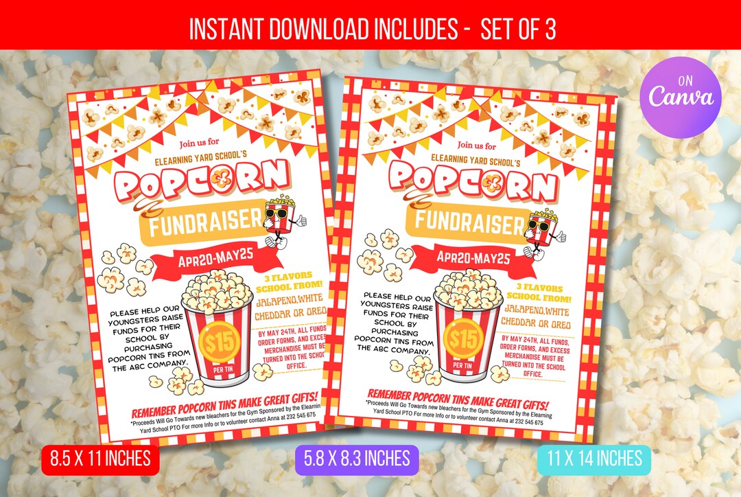 EDITABLE Popcorn Fundraiser Flyer Template, Non Profit Event Poster ...
