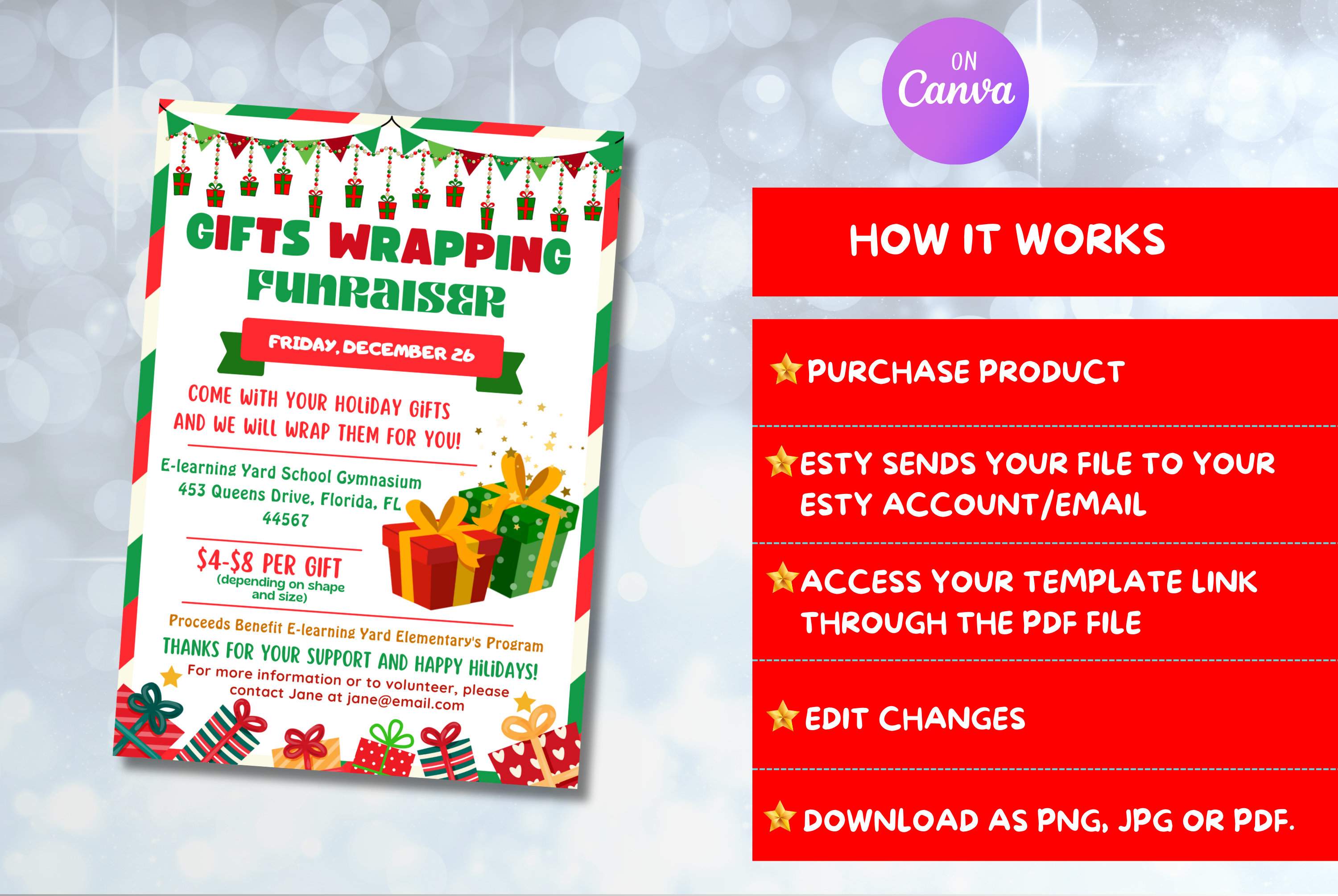 EDITABLE Christmas Gift Wrapping Fundraiser Flyer Template, Non-profit ...