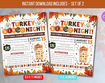 Thanksgiving Bingo Night Flyer PTO Template School Fundraiser Flyer ...