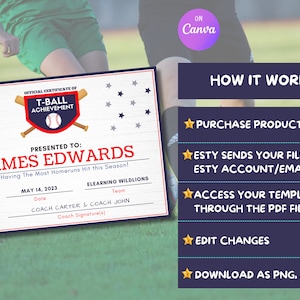 EDITABLE T-ball Award Certificate Template, Baseball Team Awards ...