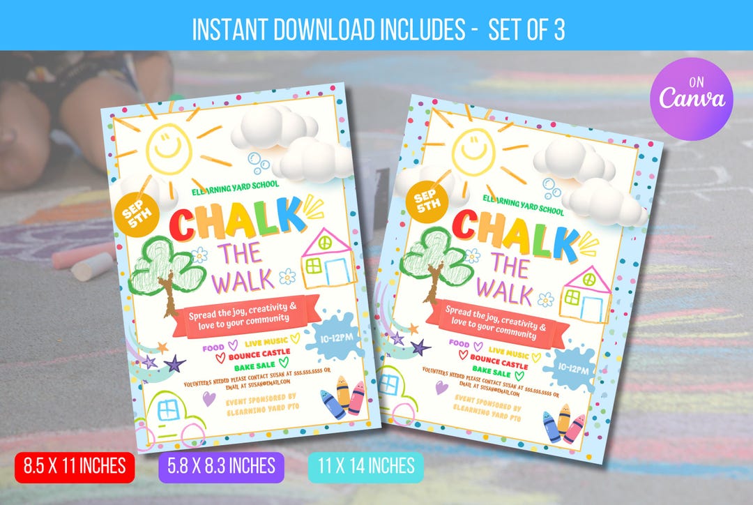 EDITABLE Chalk the Walk Flyer, Kids Home School Event Idea School Kids ...