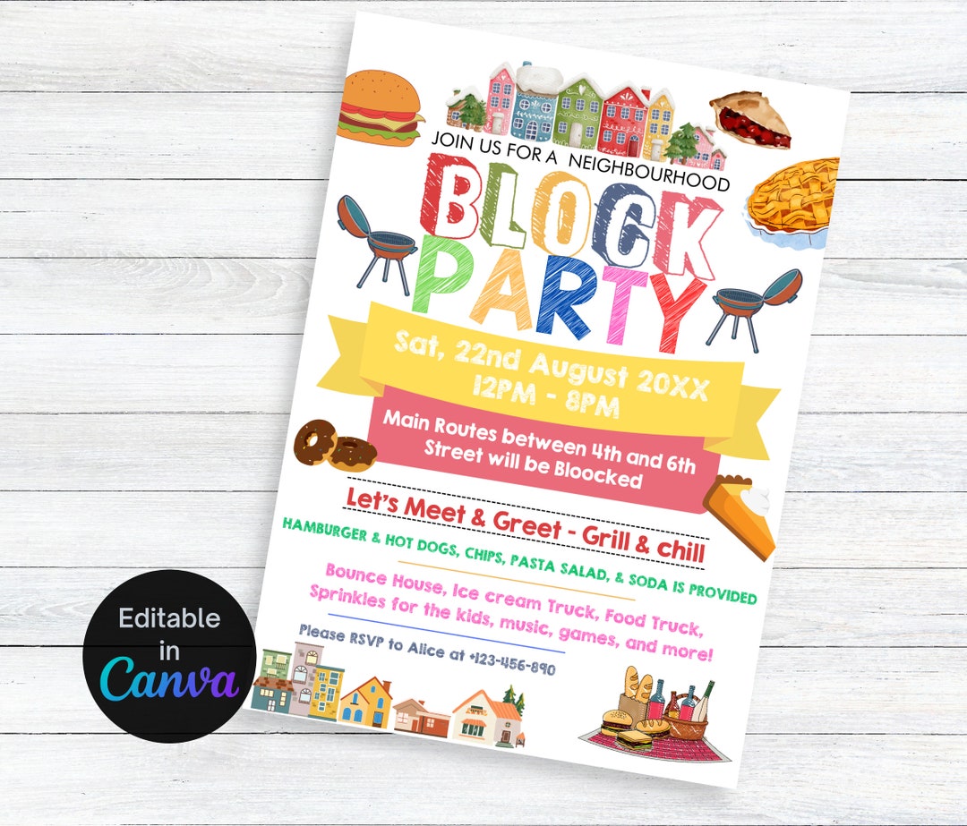 Block Party Invitation, Editable, Street Party, Community Dinner Flyer ...