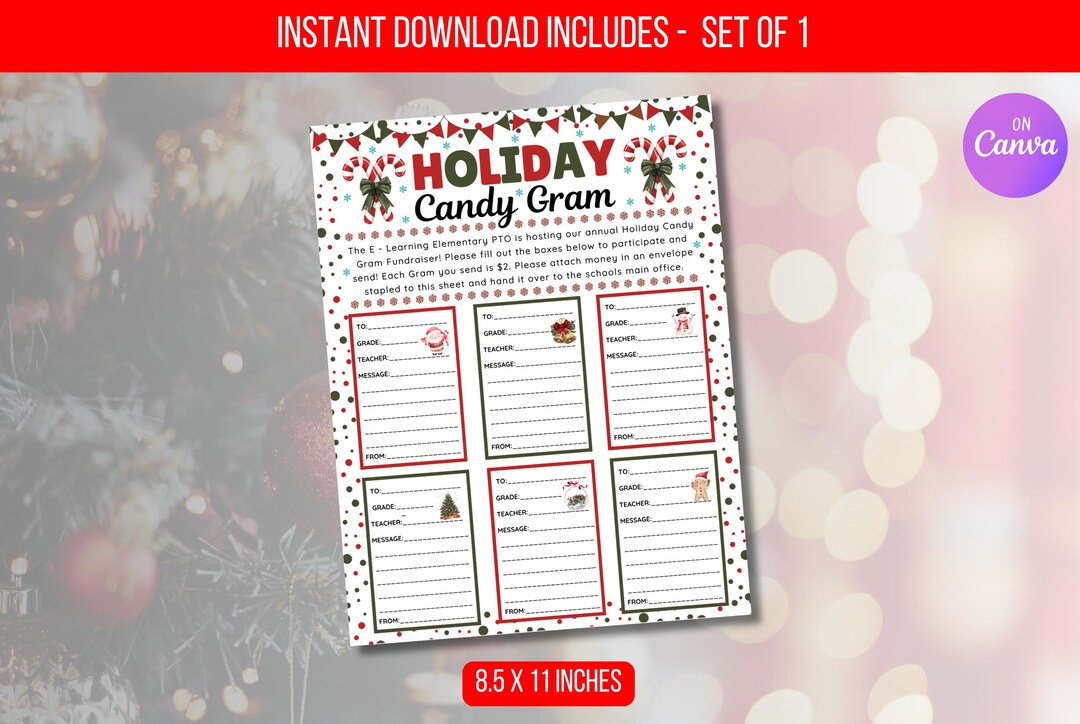 EDITABLE Holiday Candy Gram Fundraiser, Christmas Gram Template, Candy ...